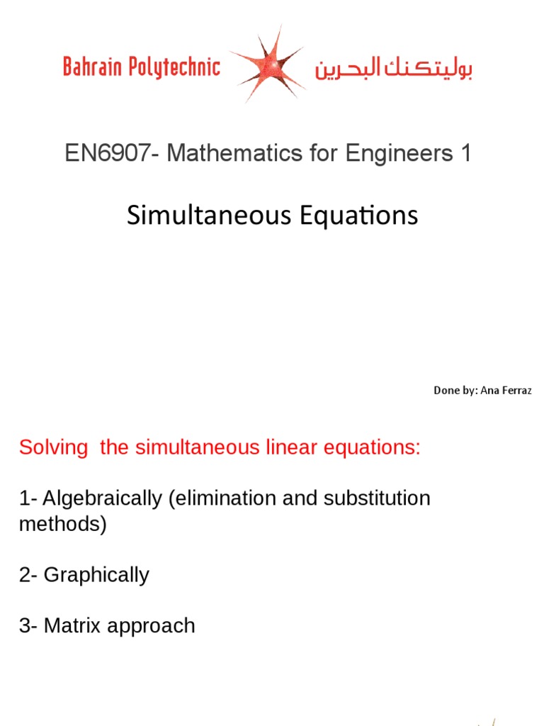 Simultaneous Equations - Mathematics For Engineers 1 | PDF