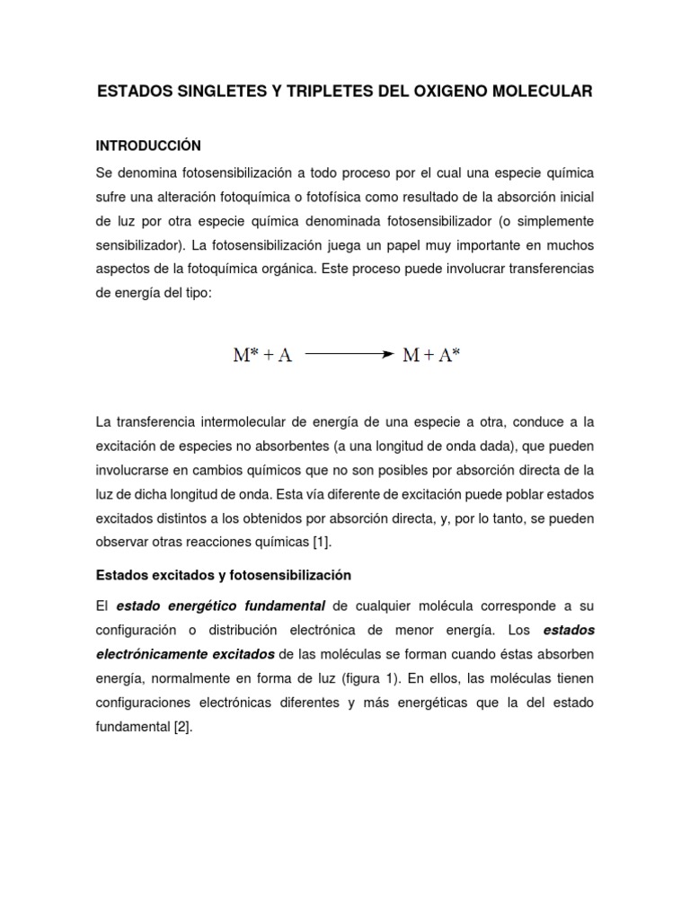 Estados Singletes y Tripletes del Oxígeno | PDF | Estado emocionado ...