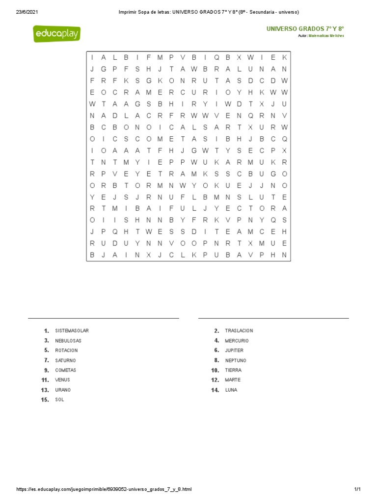 Imprimir Sopa de Letras - UNIVERSO GRADOS 7° Y 8° (8º - Secundaria ...