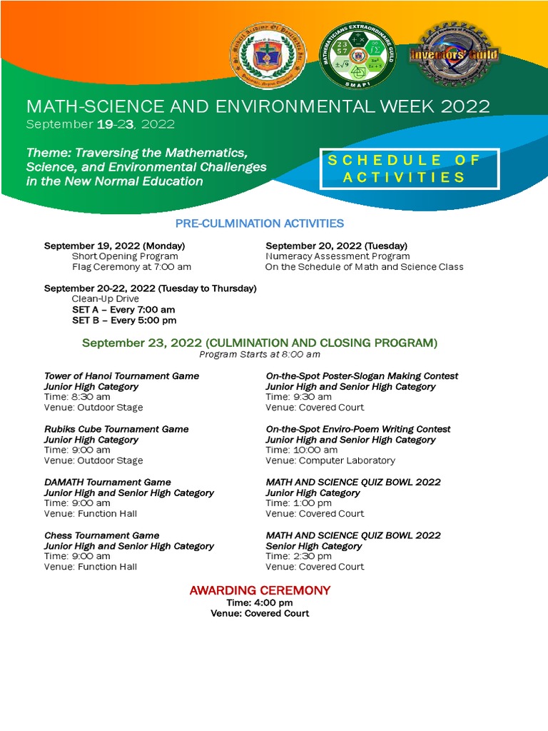 Math-Science Week Activities 2022 | PDF | Board Games | Chess