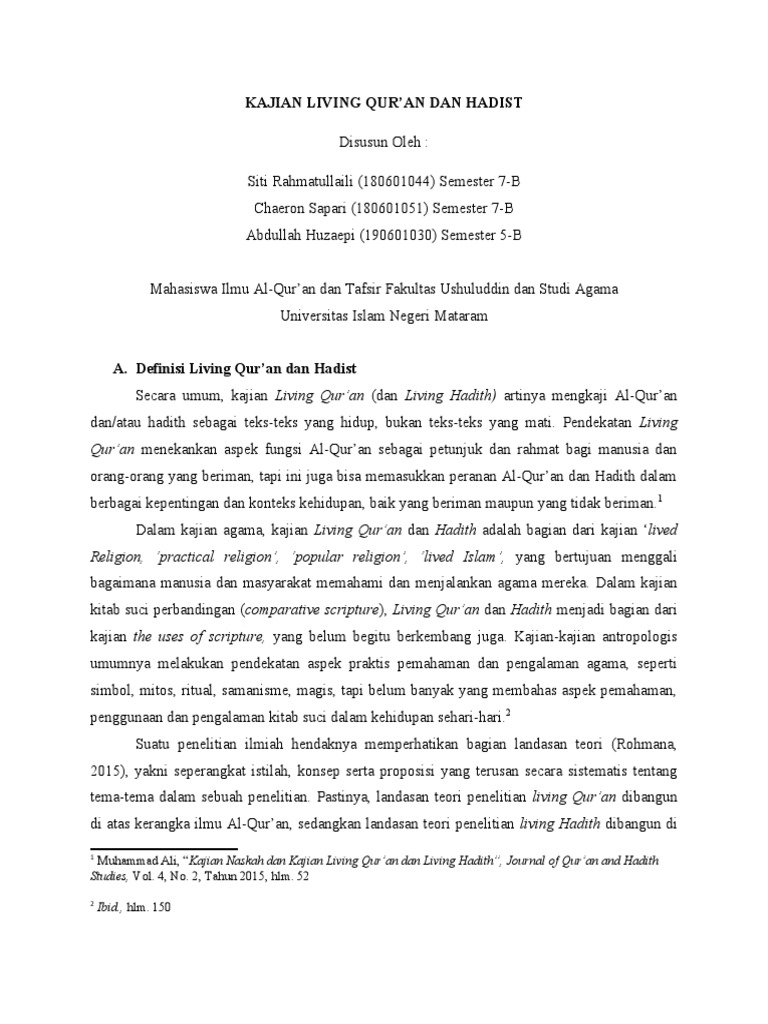 Kajian Living Qur'an dan Hadist Modern | PDF | Agama & Spiritualitas