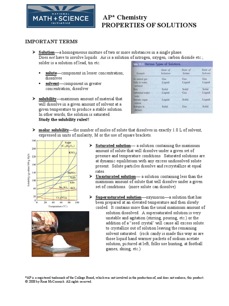 AP Chemistry Properties of Solutions: Important Terms | PDF | Solution ...