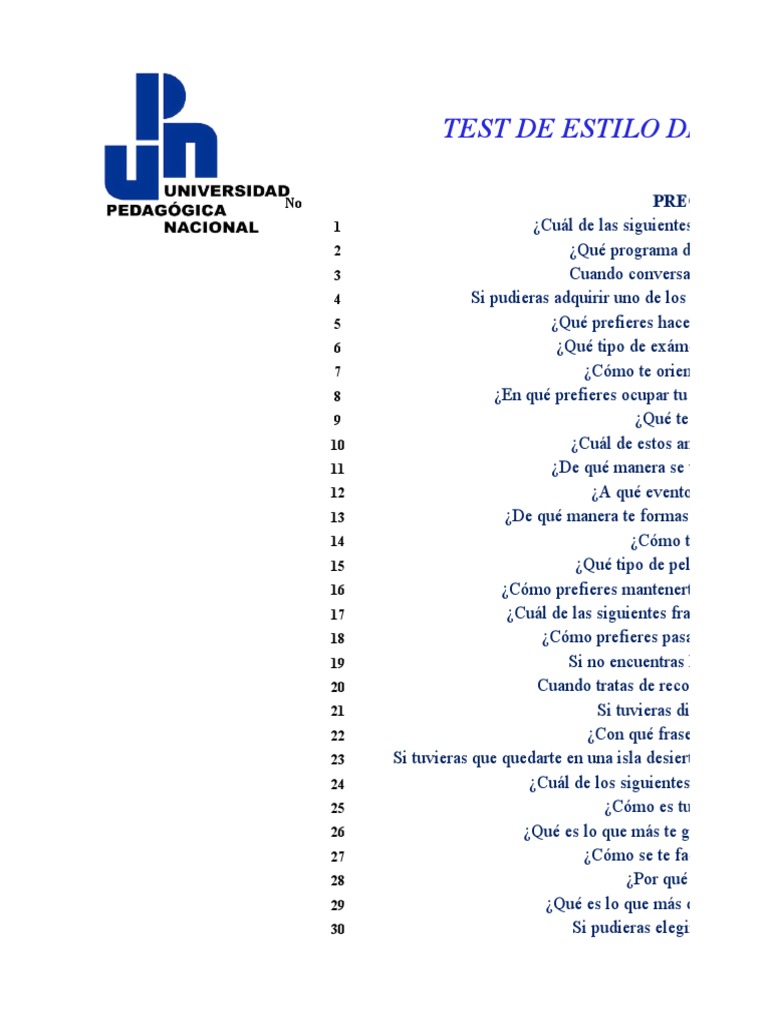 Test de Estilo de Aprendizaje Vak: Preguntas | PDF