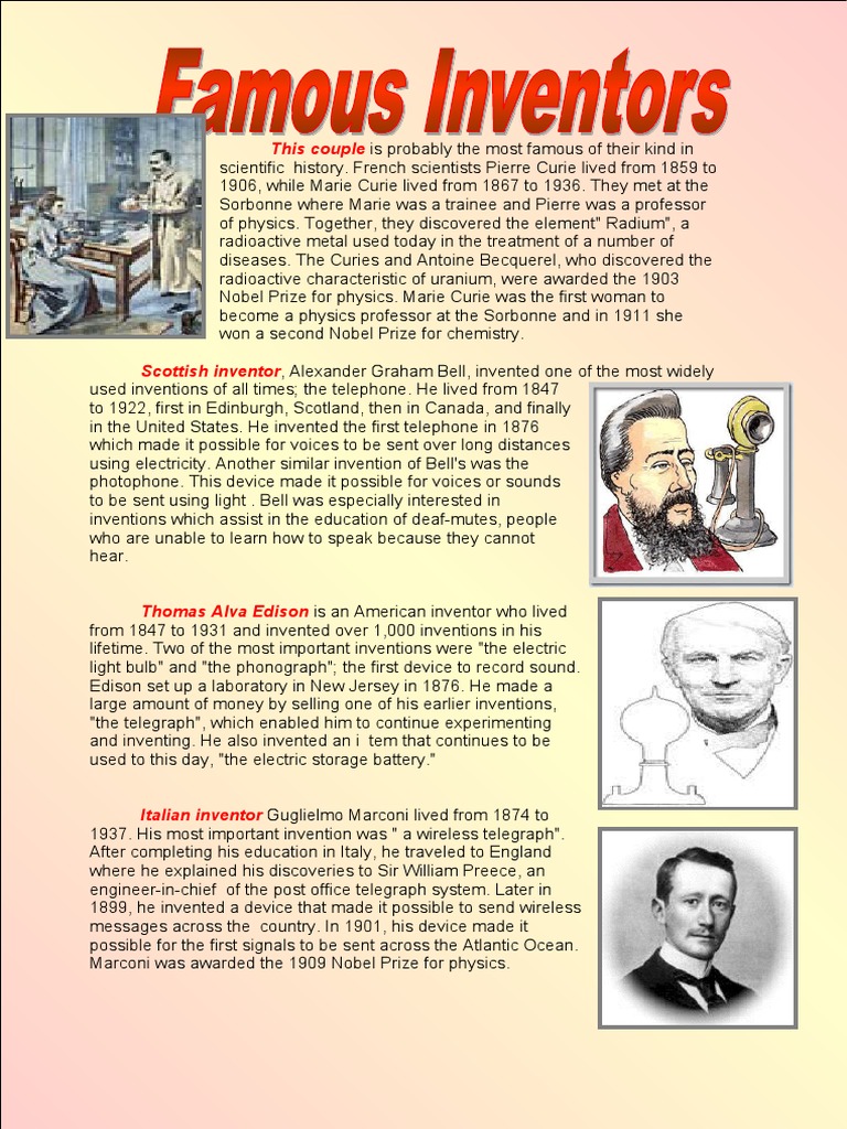 Famous Inventors Reading Comprehension | PDF | Marie Curie