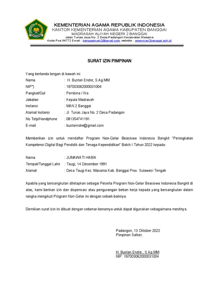 Surat Izin Pimpinan | PDF