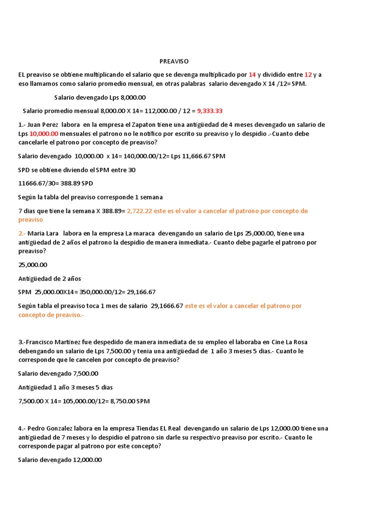 Preaviso Clase Derecho Laboral | PDF | Salario | Las condiciones de trabajo