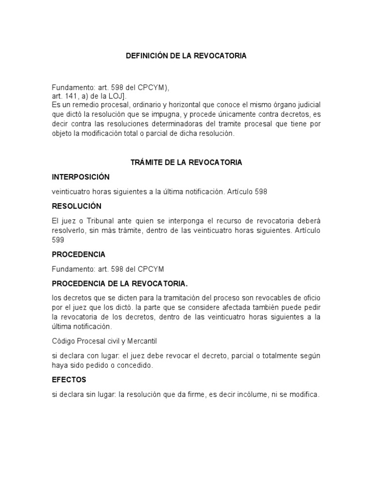 Definición de La Revocatoria | PDF