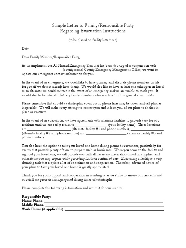 Family Evacuation Instructions Letter | PDF | Emergency Evacuation ...