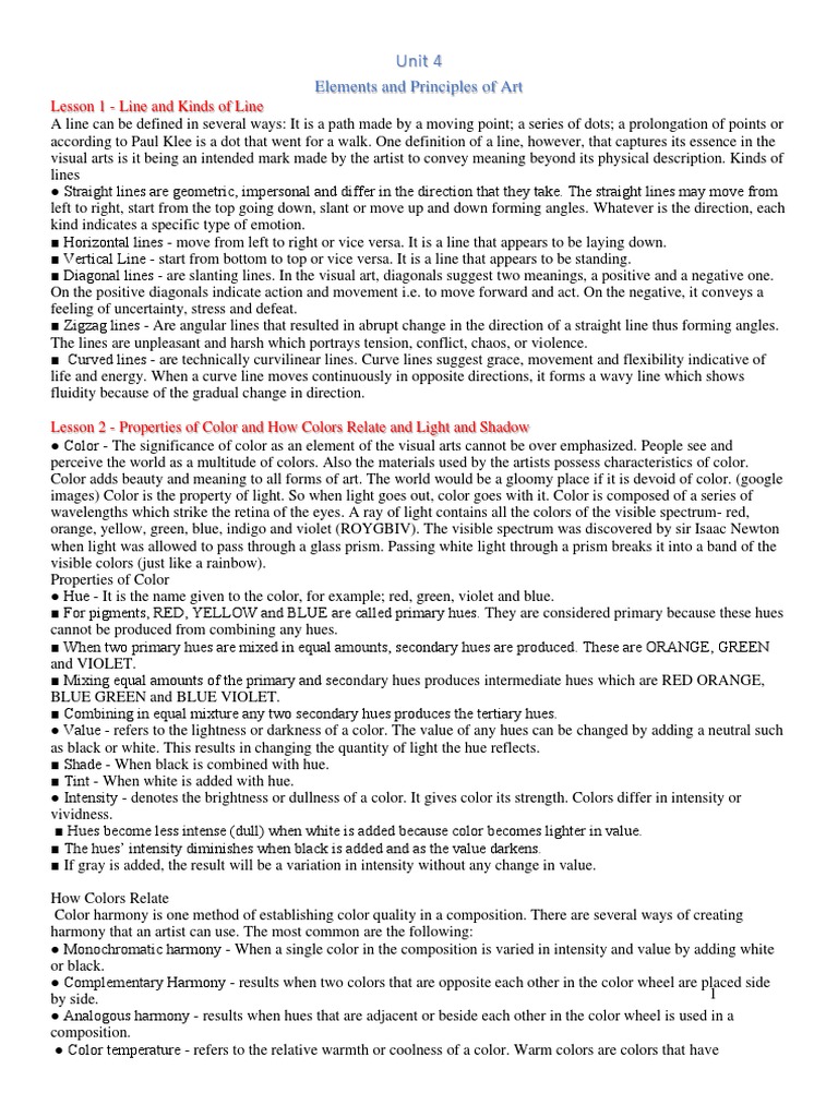 Unit 4 - Elements and Principles of Art | PDF