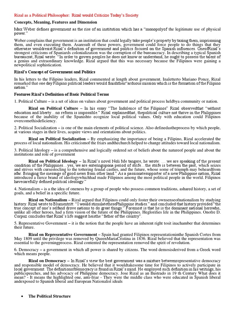 Rizal's Political Philosophy: An Analysis of His Views on Government ...