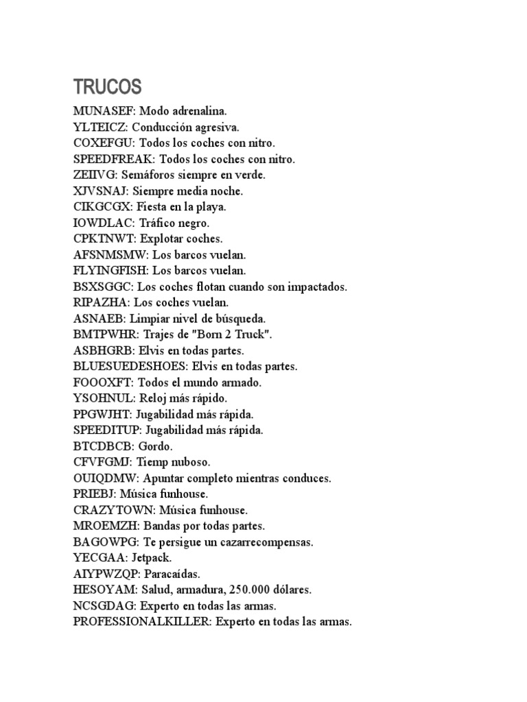 Trucos de GTA SaN Andres | PDF Trucos de GTA SaN Andres | PDF