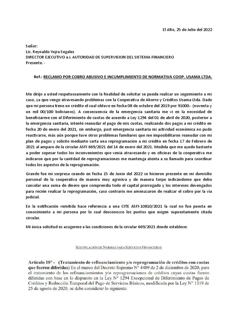 Carta de Reclamo | PDF | Economias