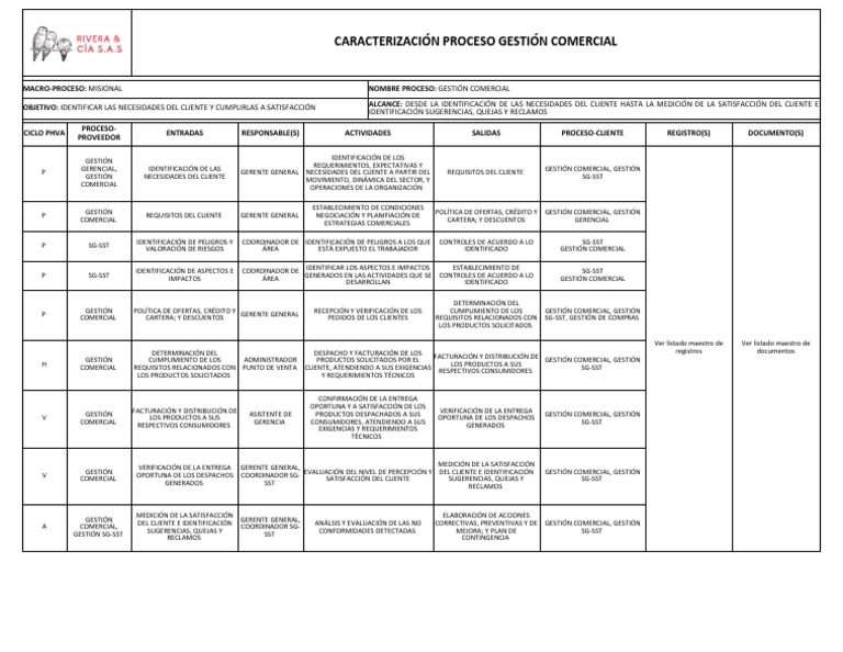Caracterización Proceso Gestión Comercial | PDF | Cliente | La satisfacción del cliente