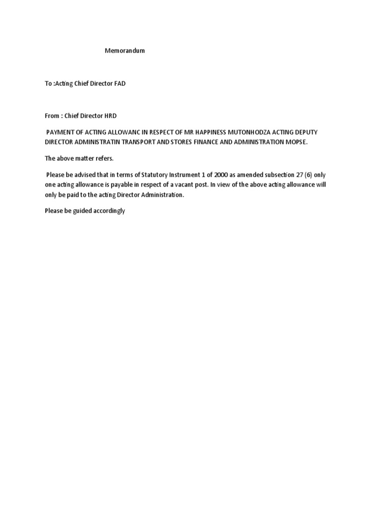 Acting Allowance Payment Guidelines | PDF