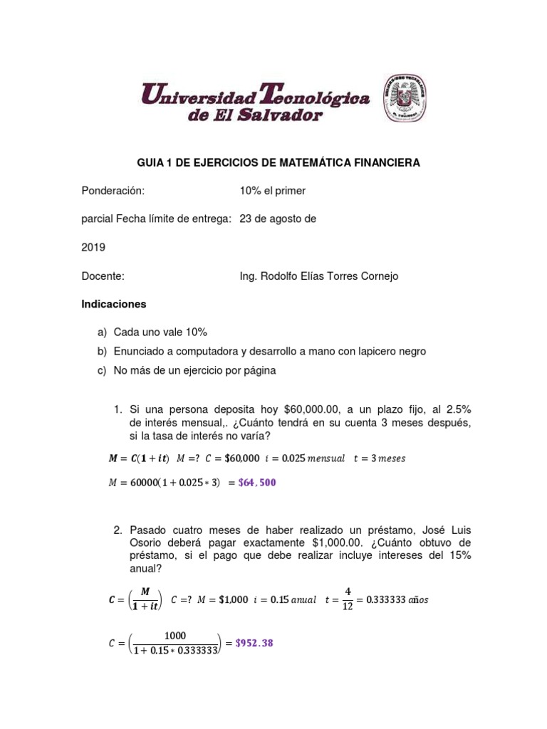 Guía 1 de Ejercicios Matemática Financiera Resol vr5 | PDF | Deuda | Responsabilidad ...