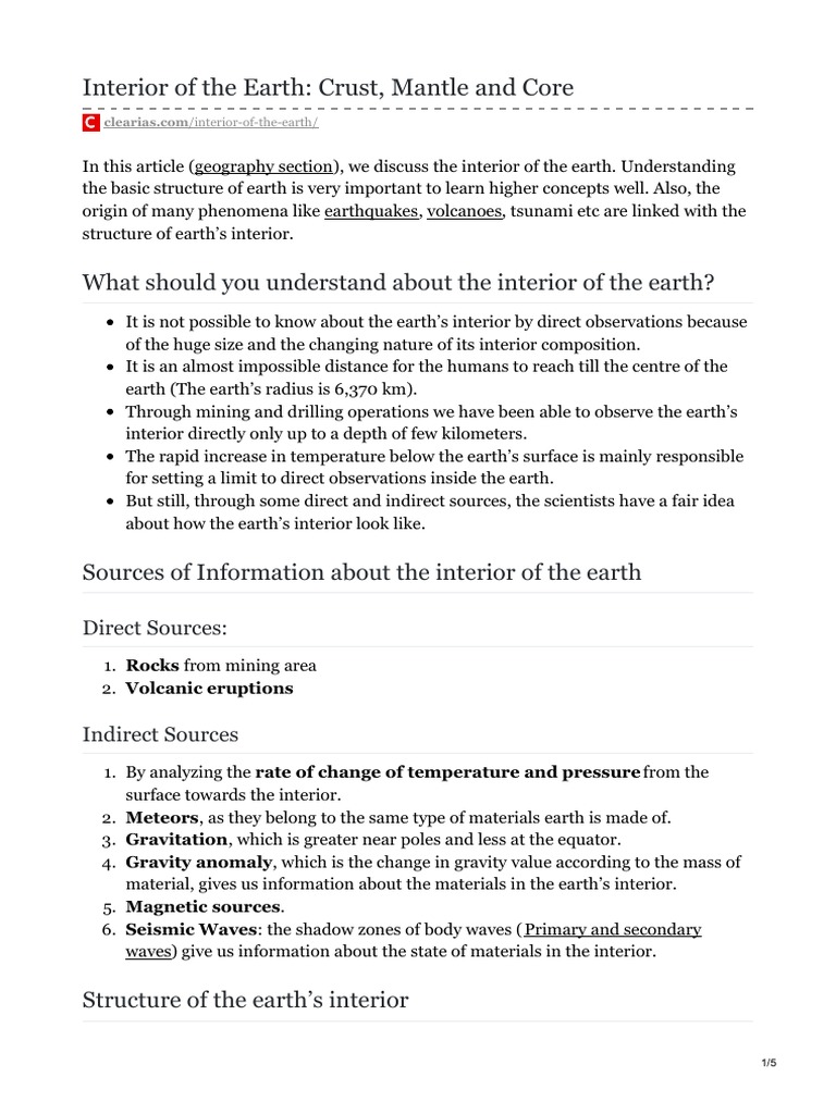 Structure of Earth's Interior Explained | PDF | Earth | Terrestrial Planets