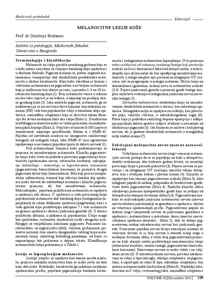 Melanocitne Lezije Kože | PDF