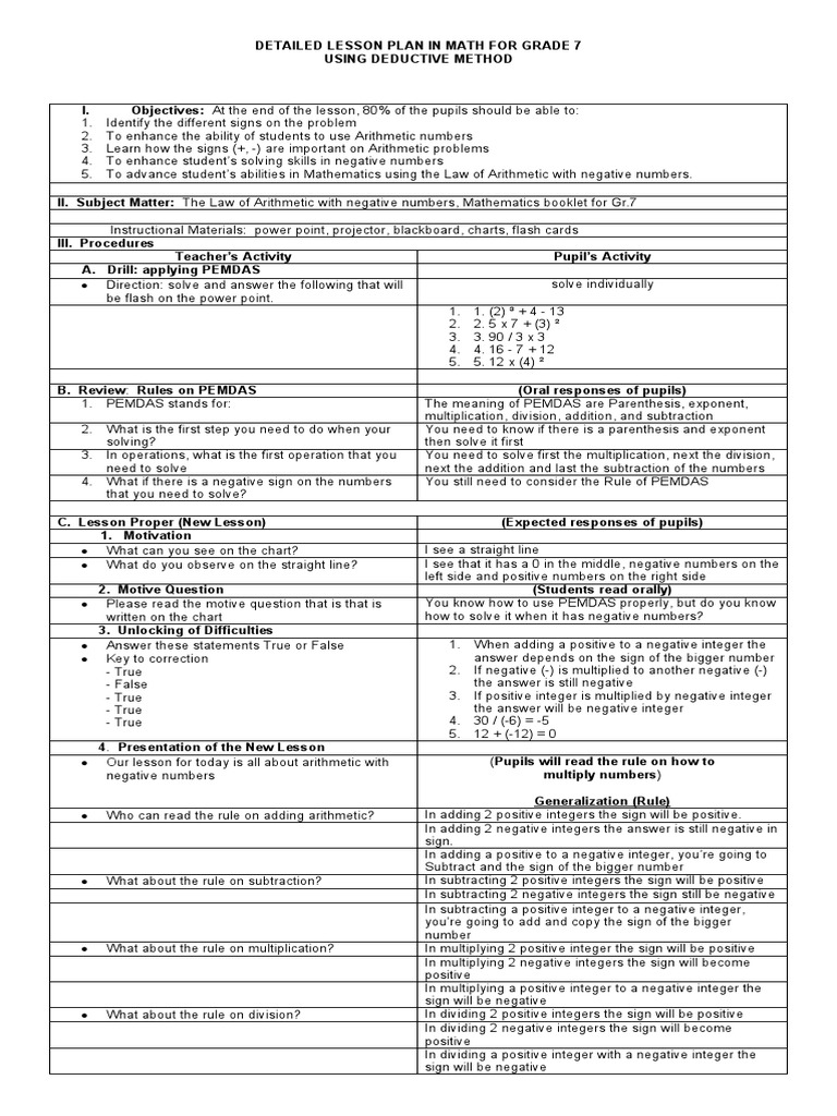 Deductive Lesson Plan Ibanez Hazel Bsed2 3 | PDF | Multiplication ...