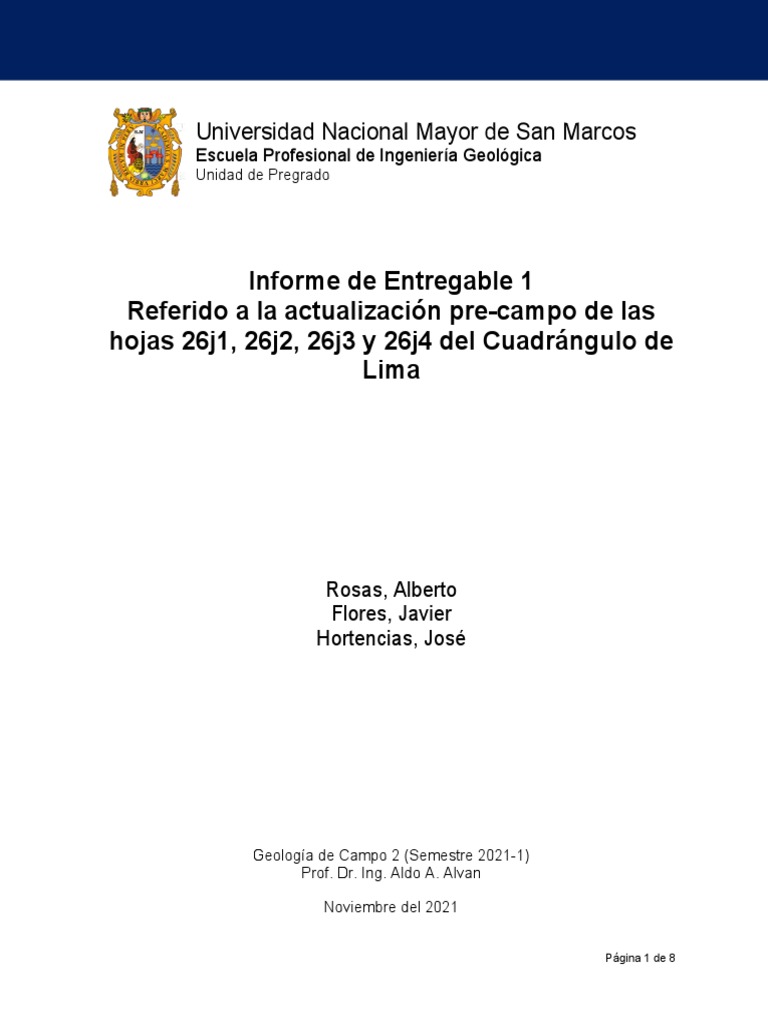 Formato de Informe - Entregable 1 | Descargar gratis PDF | Falla (geología) | Roca clástica
