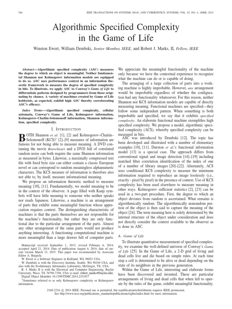 Algorithmic Specified Complexity | PDF | Code | Complexity Algorithmic Specified Complexity | PDF | Code | Complexity