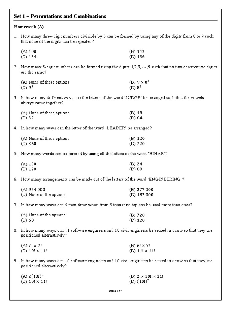 Permutations and Combinations | PDF | Line (Geometry) | Linguistics
