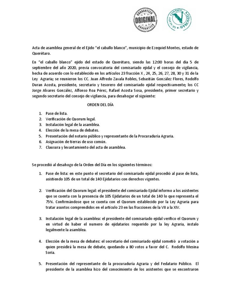 Acta de Asamblea | PDF | Gobierno