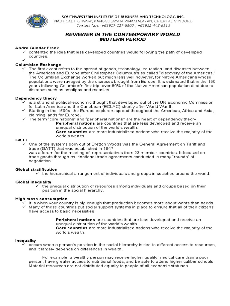 TCW Midterm Reviewer | PDF | Modernization Theory | Social Stratification