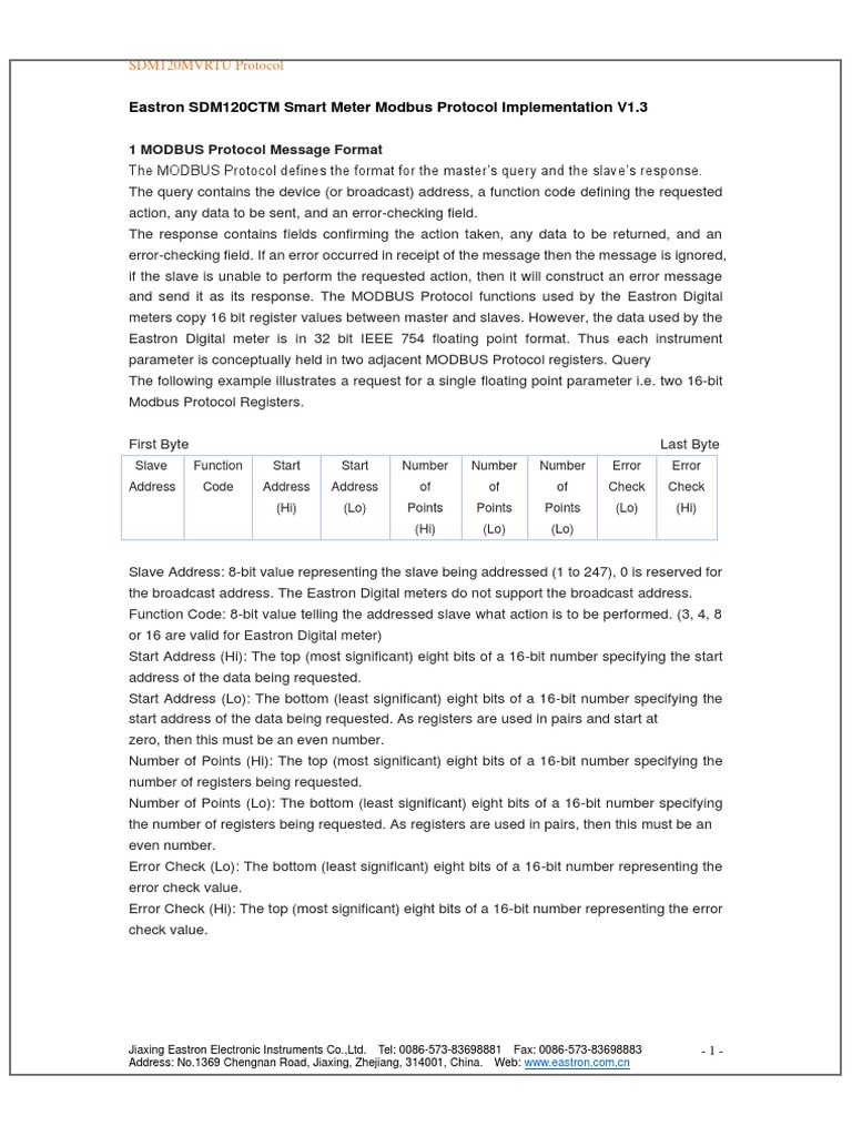 SDM120CT Modbus Protocol | Download Free PDF | Error Detection And Correction | Electrical ...