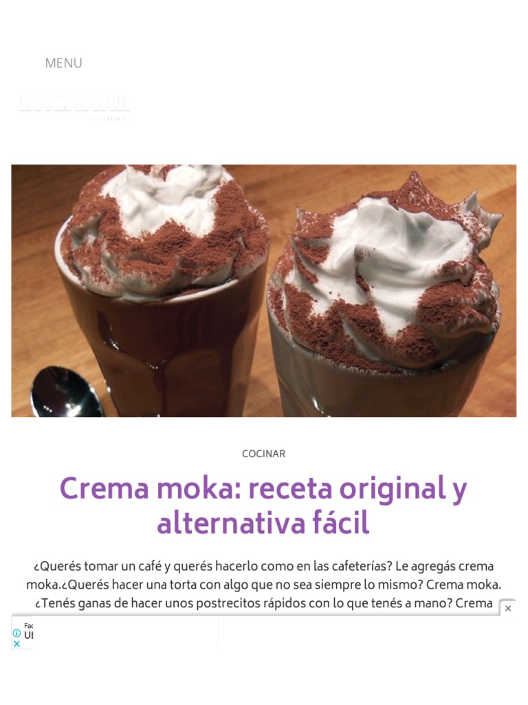 Crema Moka - Receta Original y Alternativa Fácil - Bacanal | PDF | Crema | café