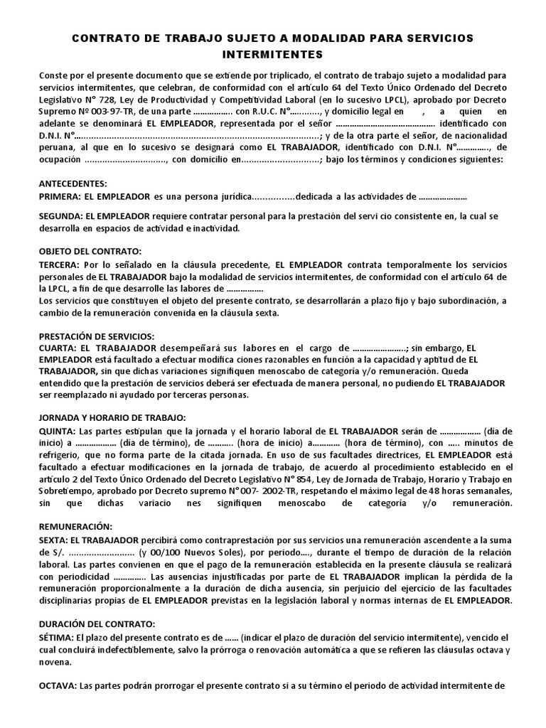 Contrato intermitente | PDF | Salario | Tiempo de trabajo