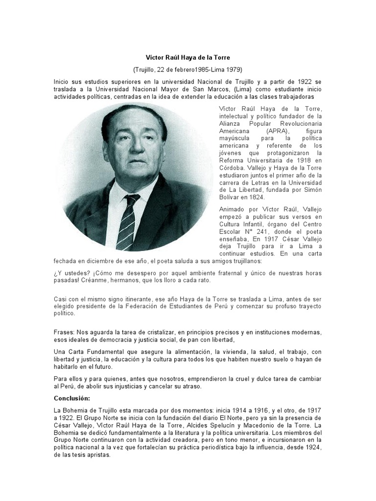 Víctor Raúl Haya de la Torre: Legado y Frases | PDF | Ciencias sociales ...