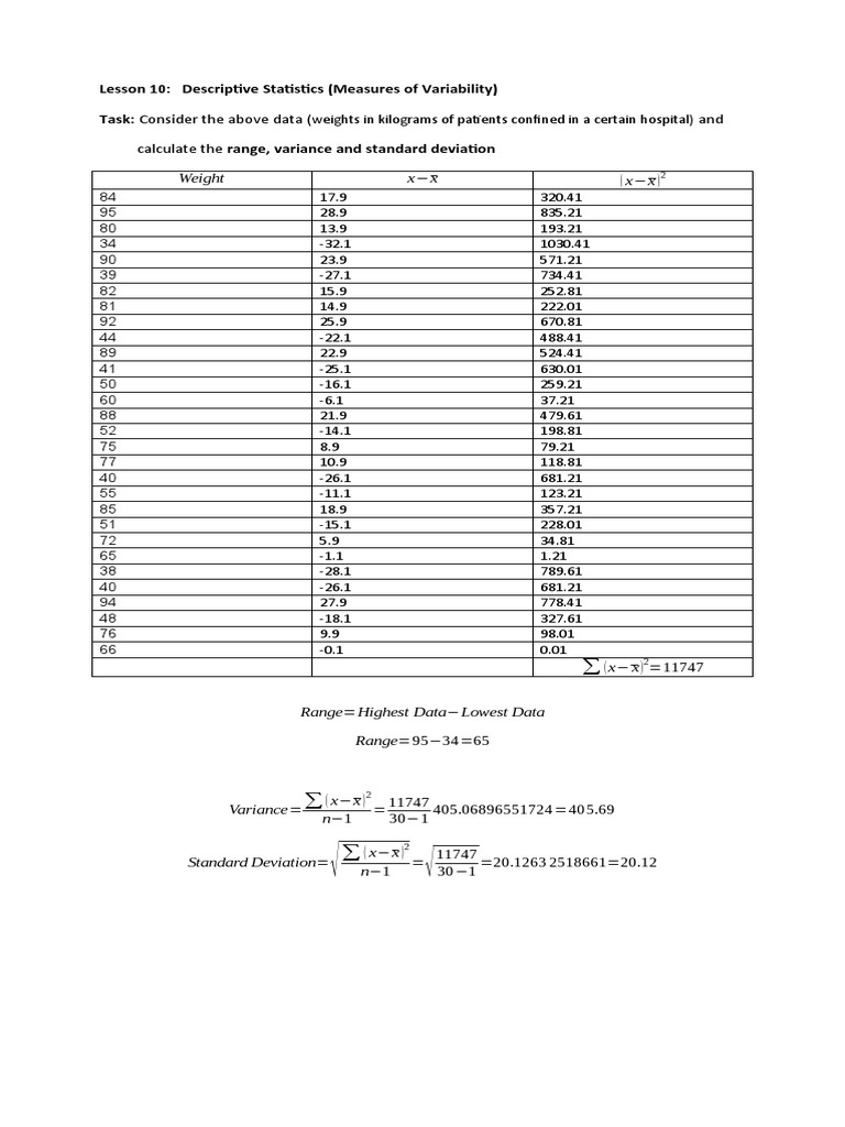 Measures Of Variability Pdf Variance Standard Deviation