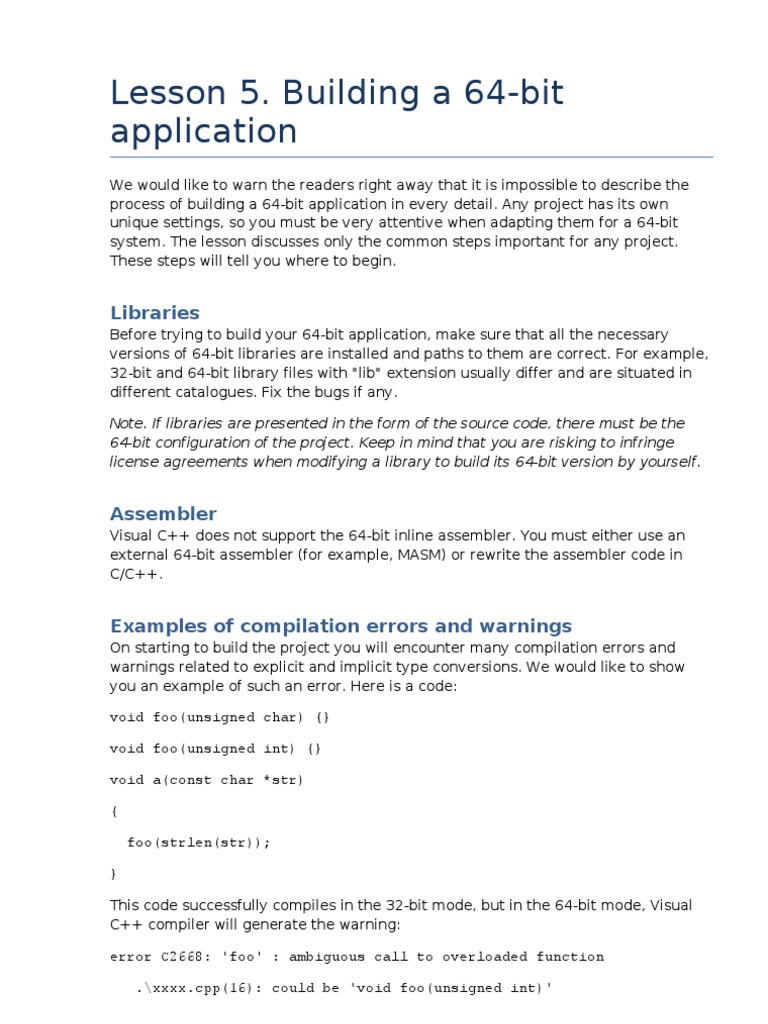 Building 64-Bit Applications Guide | PDF | Data Type | Pointer ...