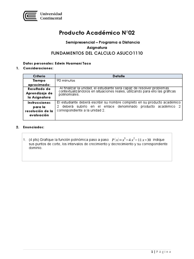 Producto Académico N°02: Fundamentos Del Calculo Asuco1110 | PDF | Matemáticas | Análisis matemático