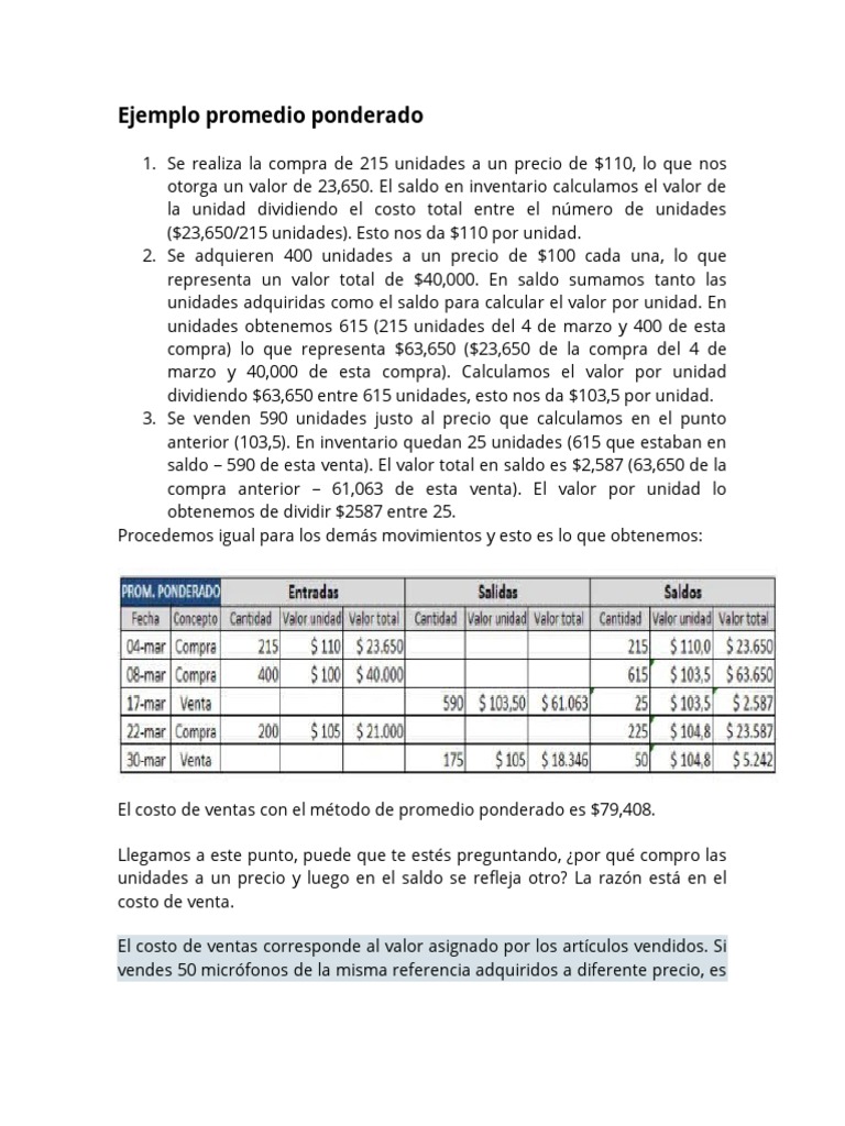 Metodo Promedio Ponderado | PDF