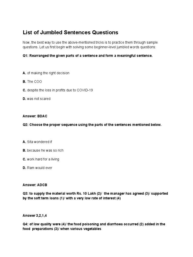 Jumbled Words Practice Questions | PDF