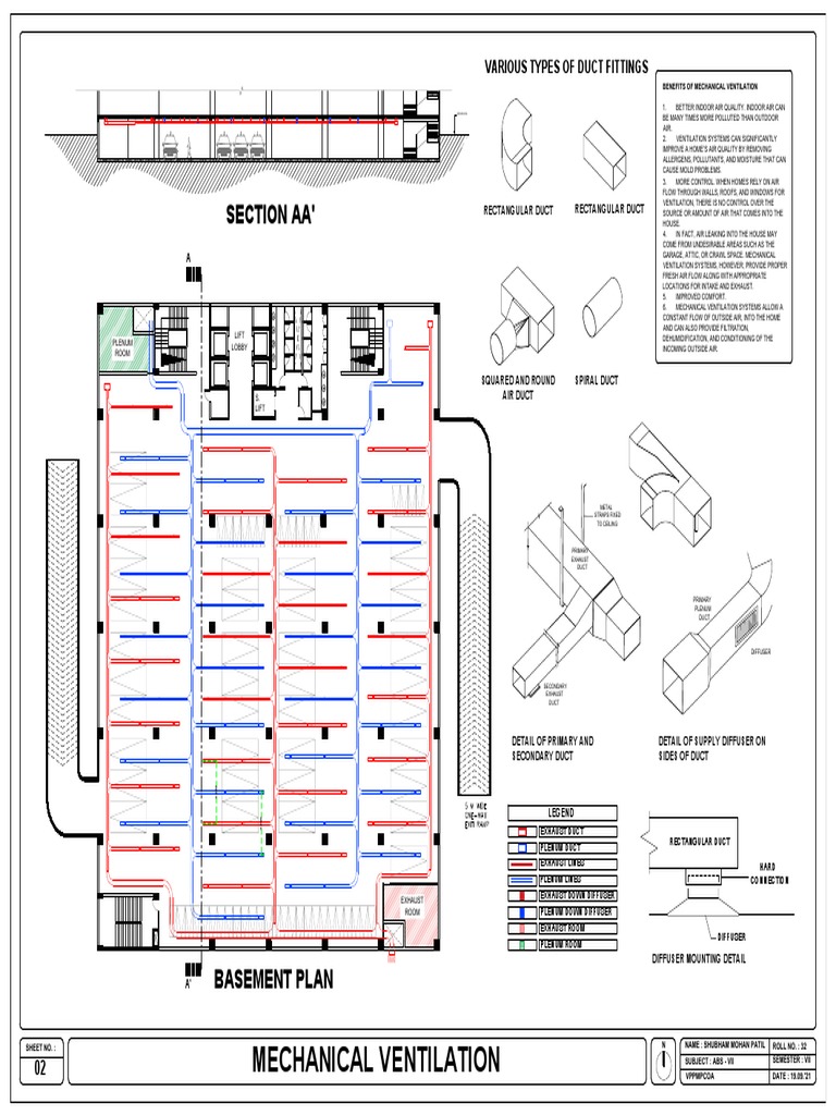 Mechanical Ventilation Drawing of Basement | PDF | Duct (Flow ...