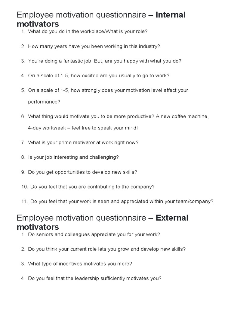 Employee Motivation Questionnaire | PDF