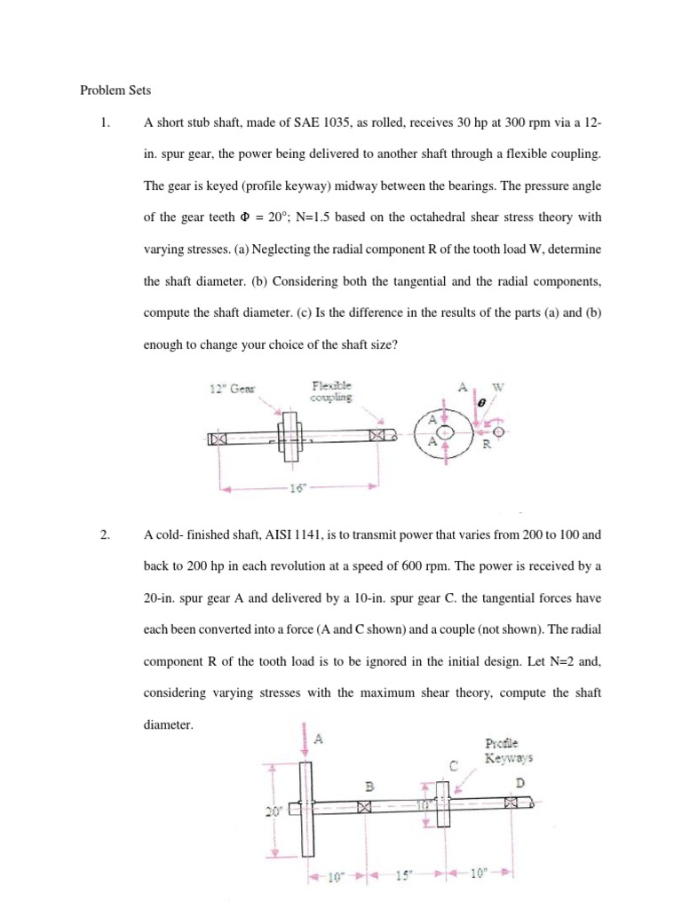 Problem Sets Shafts Keys and Coupling | PDF | Gear | Strength Of Materials