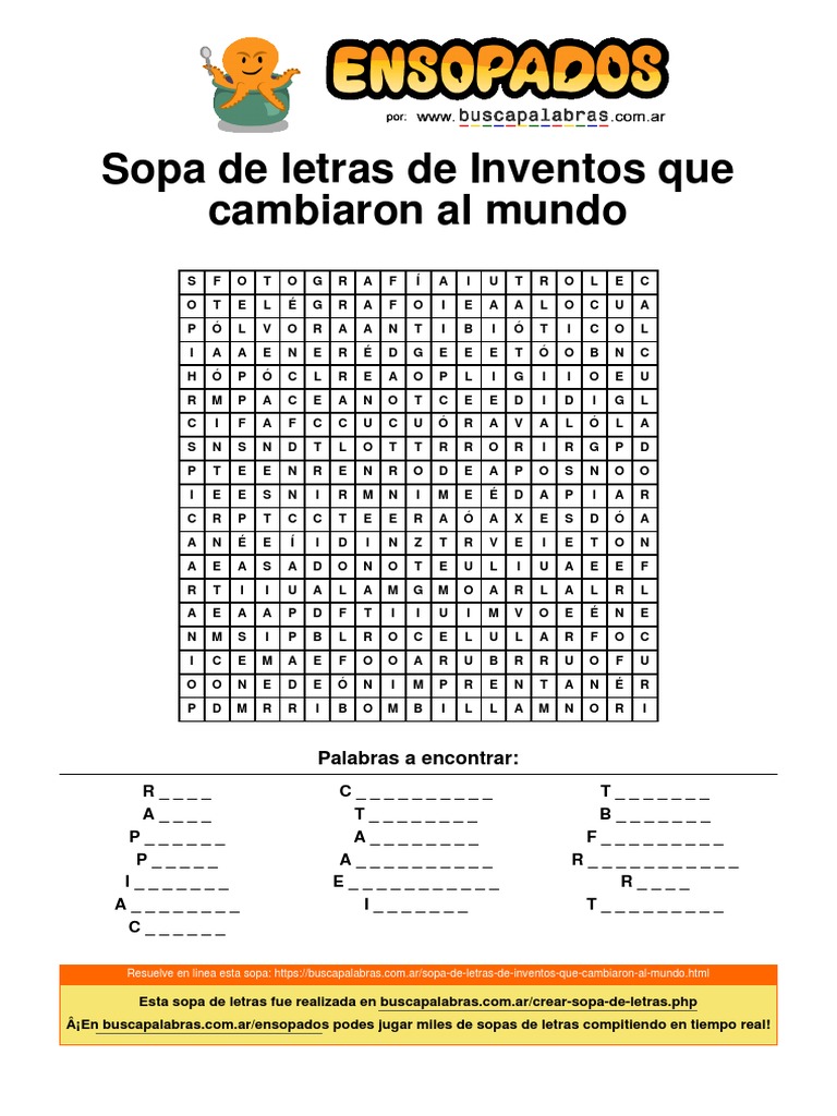 Sopa de letras de inventos históricos | PDF