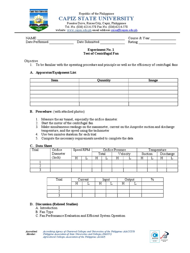 Centrifugal Fan Efficiency Experiment | PDF