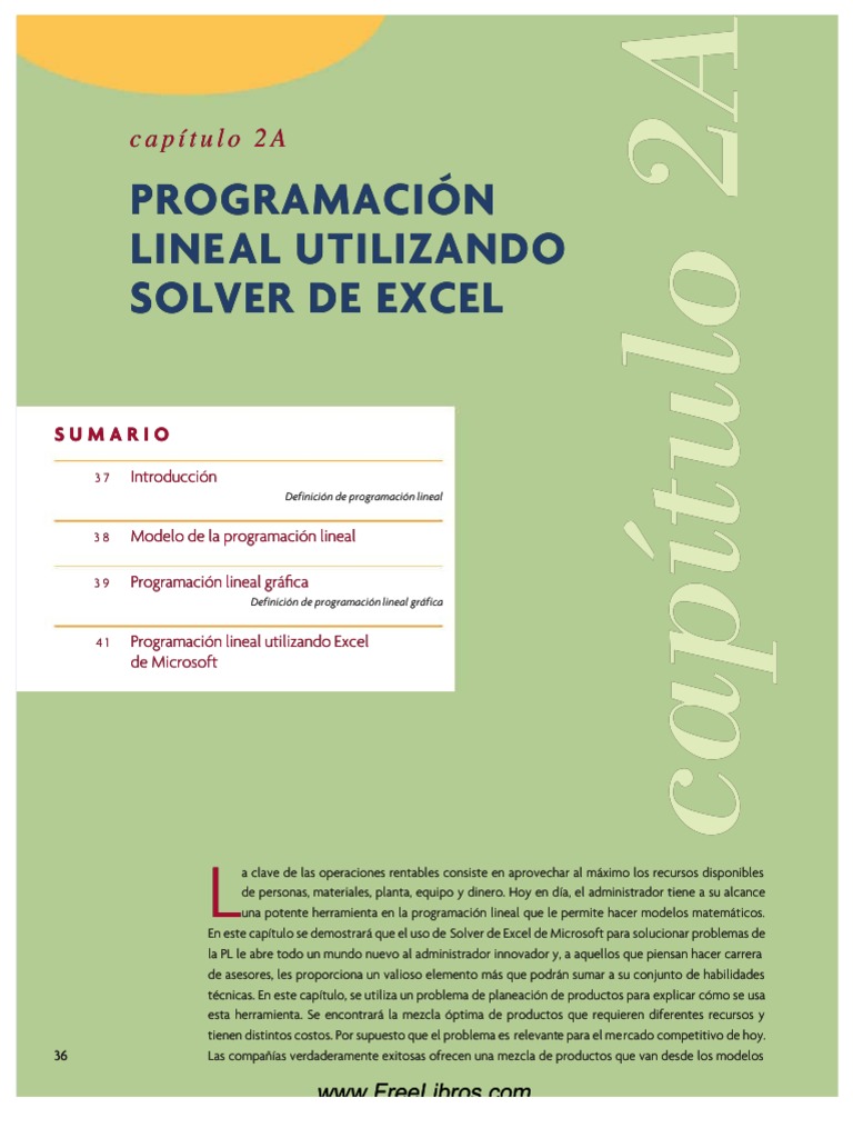 PDF Programacion Lineal Con Solver de Excel DD | PDF | Programación lineal | Ecuaciones