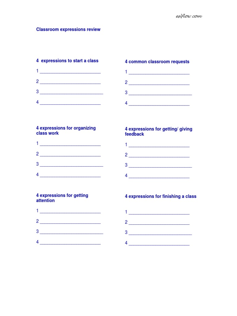 Classroom Expressions Review Worksheet-2022 | PDF | Learning