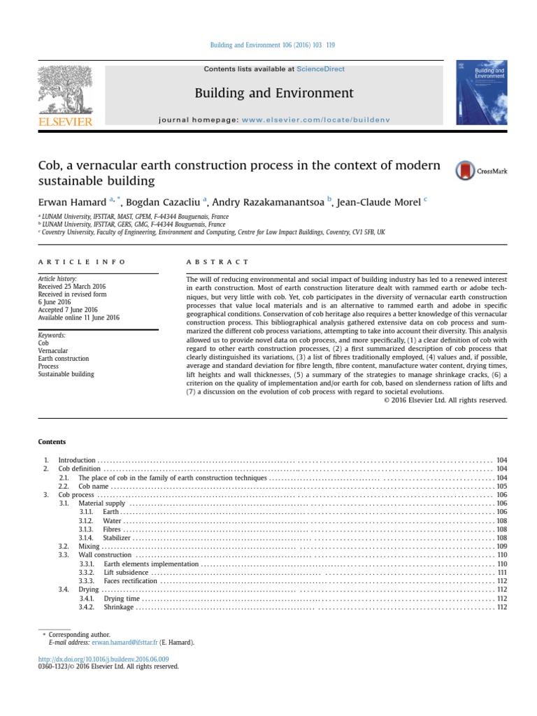 Cob, A Vernacular Earth Construction Process in The Context of Modern ...