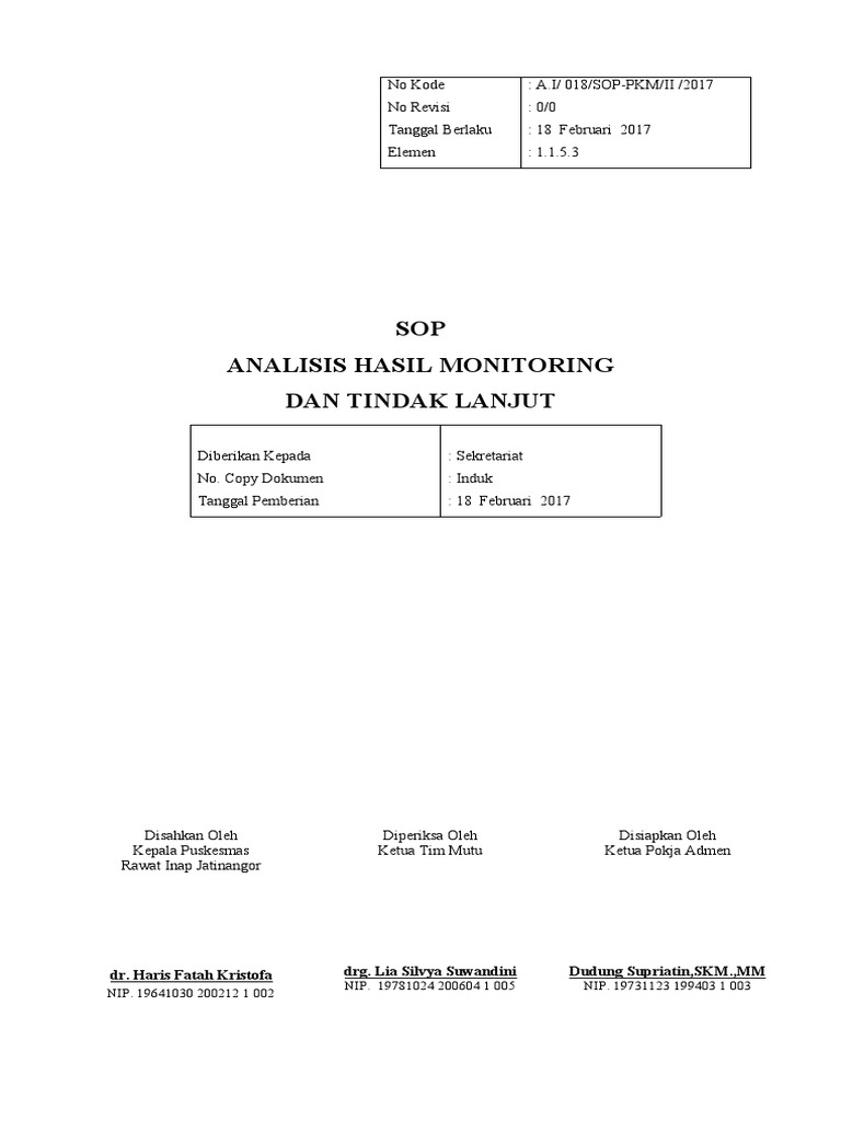 1.1.5.3 SOP Analisis Hasil Monitoring Dan Tindak Lanjut | PDF