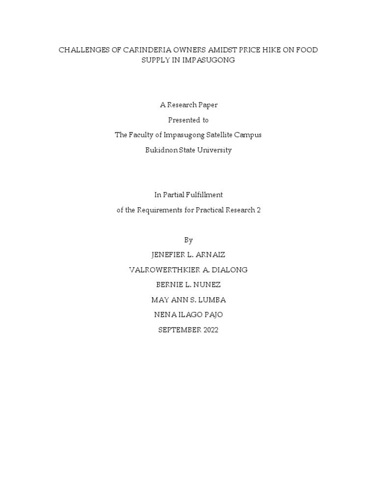 Carinderia Owners' Challenges Amid Price Hikes | PDF | Survey ...