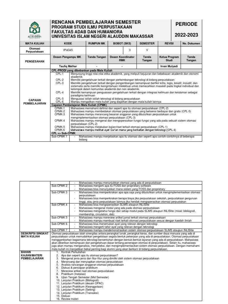 RPS - Taufiq Mathar, S.PD., MLIS | PDF