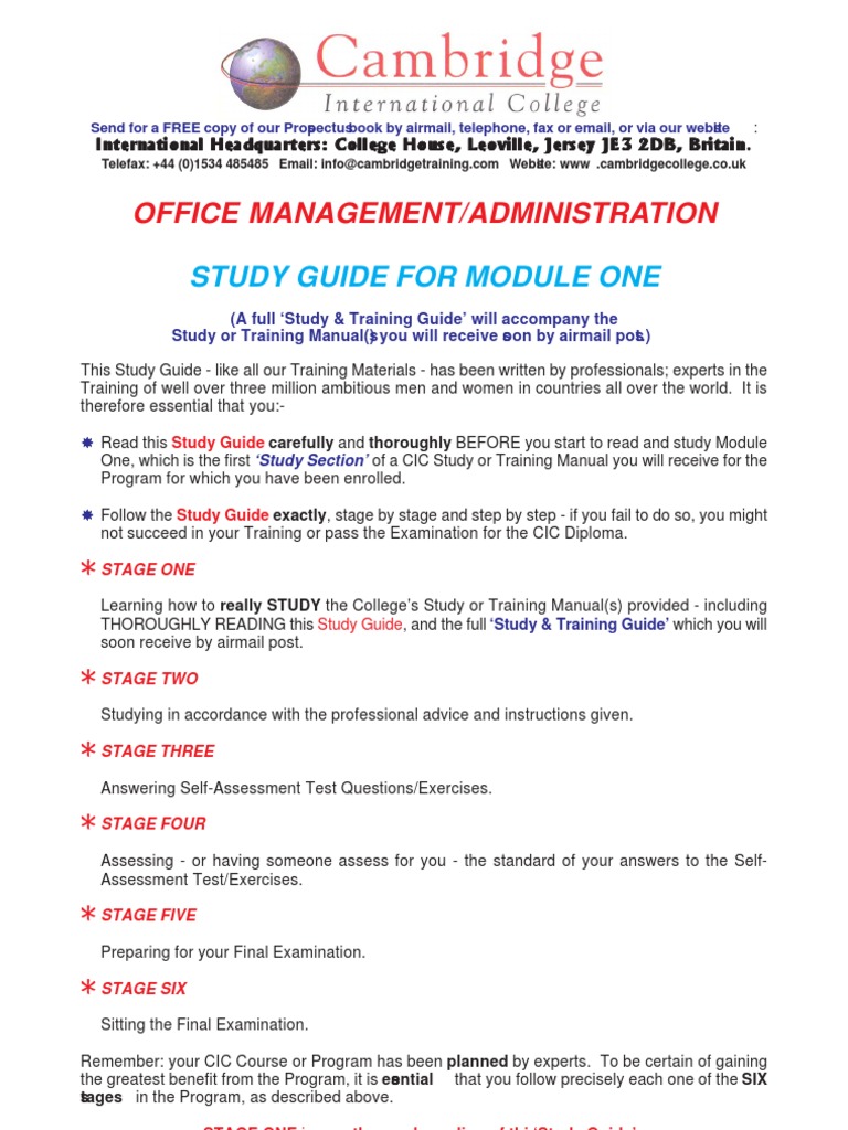Office Management/Administration: Study Guide For Module One | PDF ...