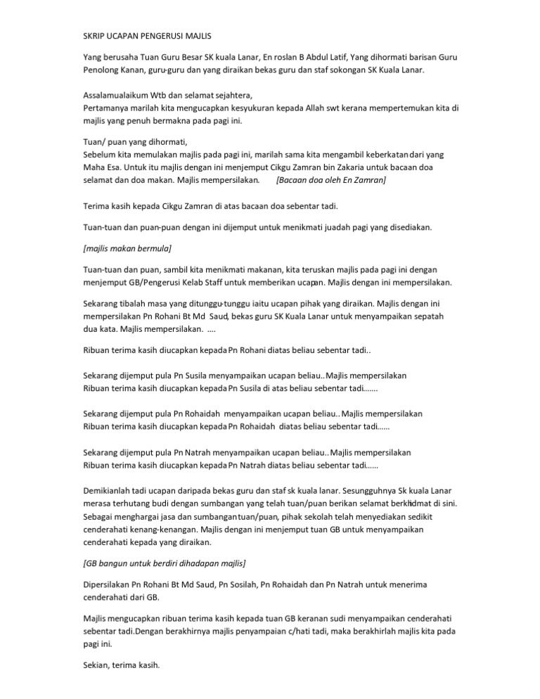 Skrip Ucapan Pengerusi Majlis | PDF