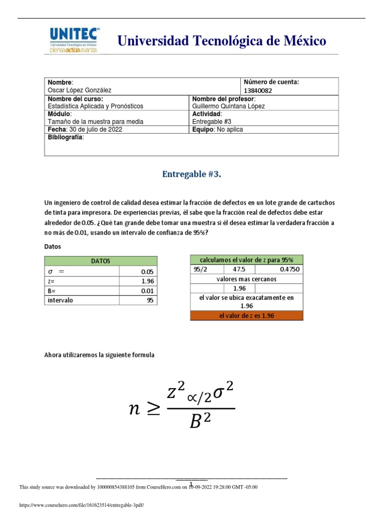 Entregable 3 PDF | PDF | Determinación del tamaño de la muestra | Estadísticas